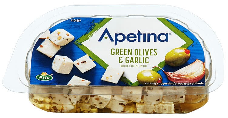 ARLA APETINA FETA HVITLØK OG GRØNN OLIVEN 150G - TOOLBOX AS